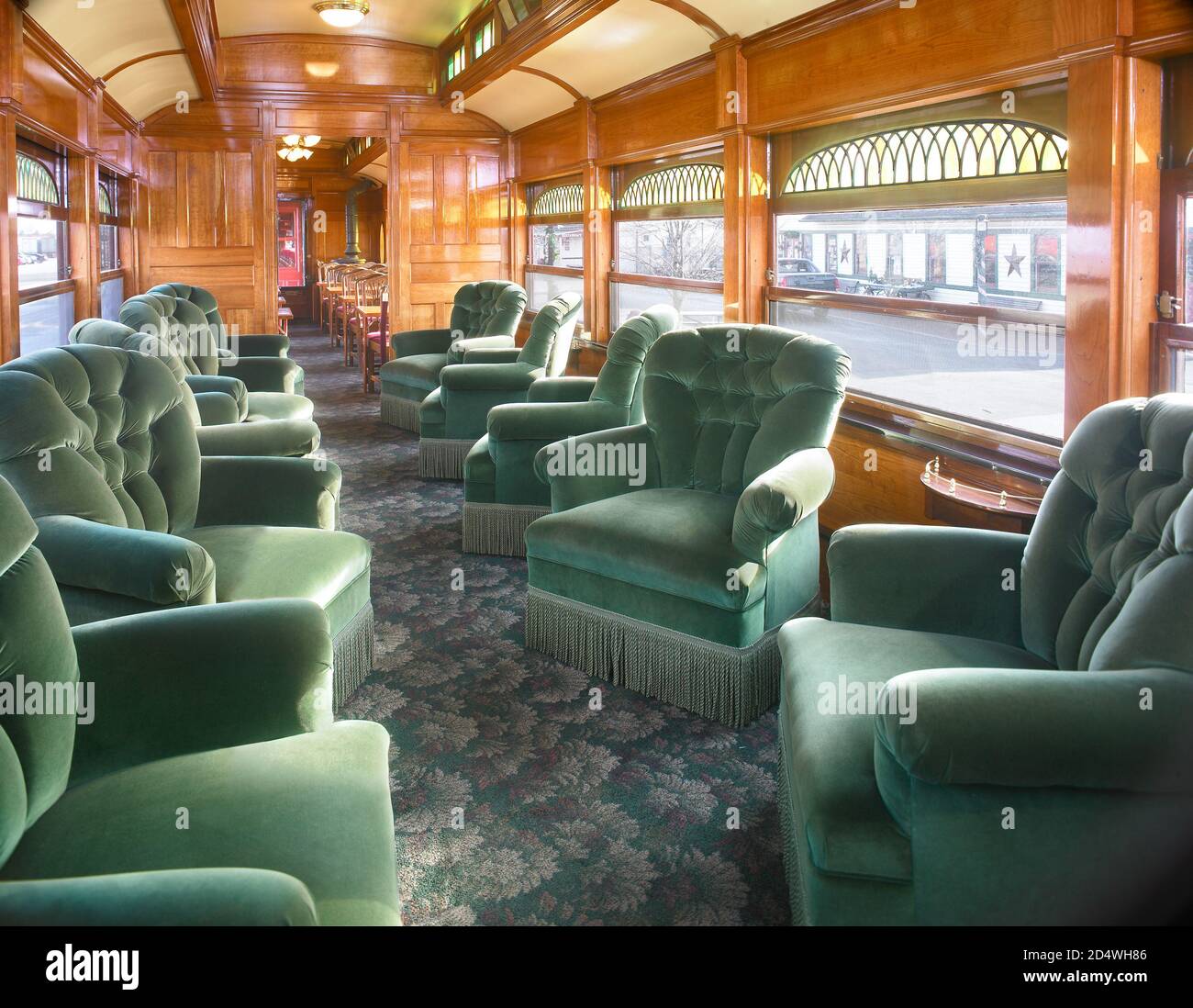 Antique interior of railroad coach Stock Photo - Alamy