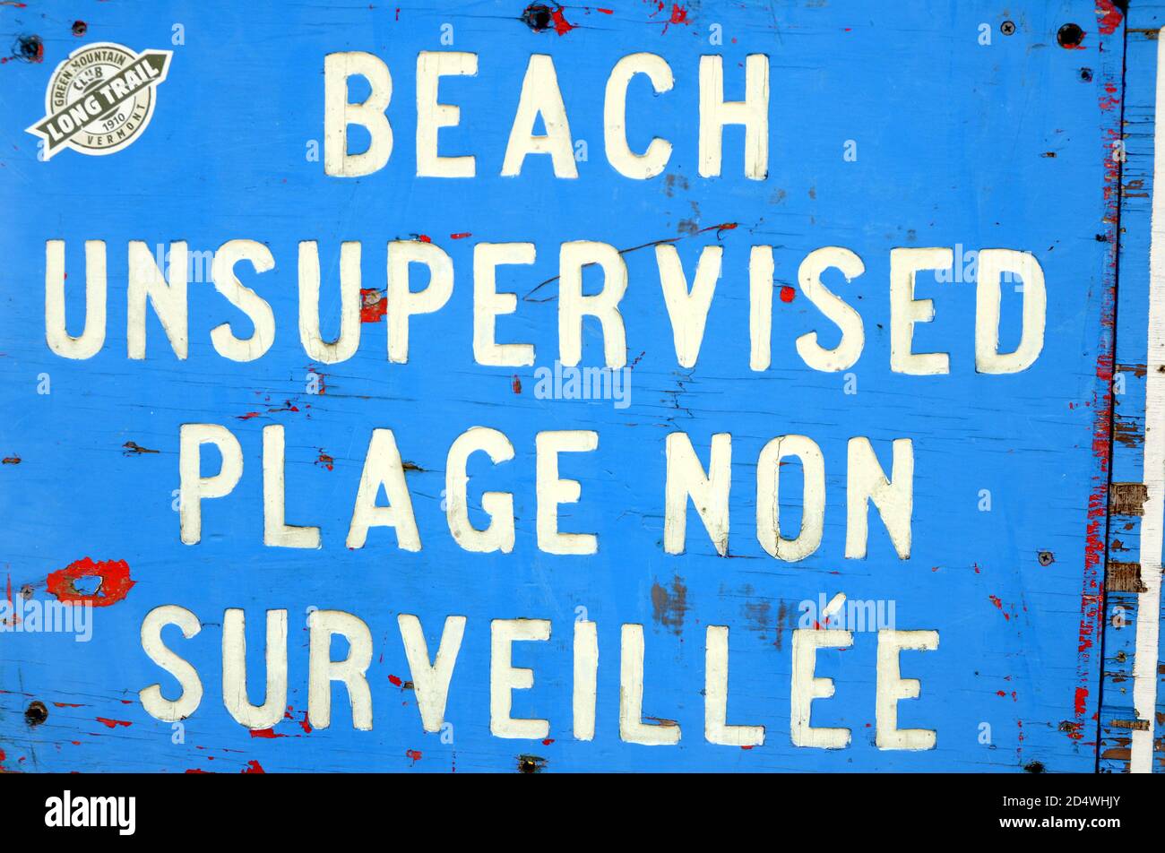 Warning sign on a beach, Campobello Island, Canada Stock Photo - Alamy
