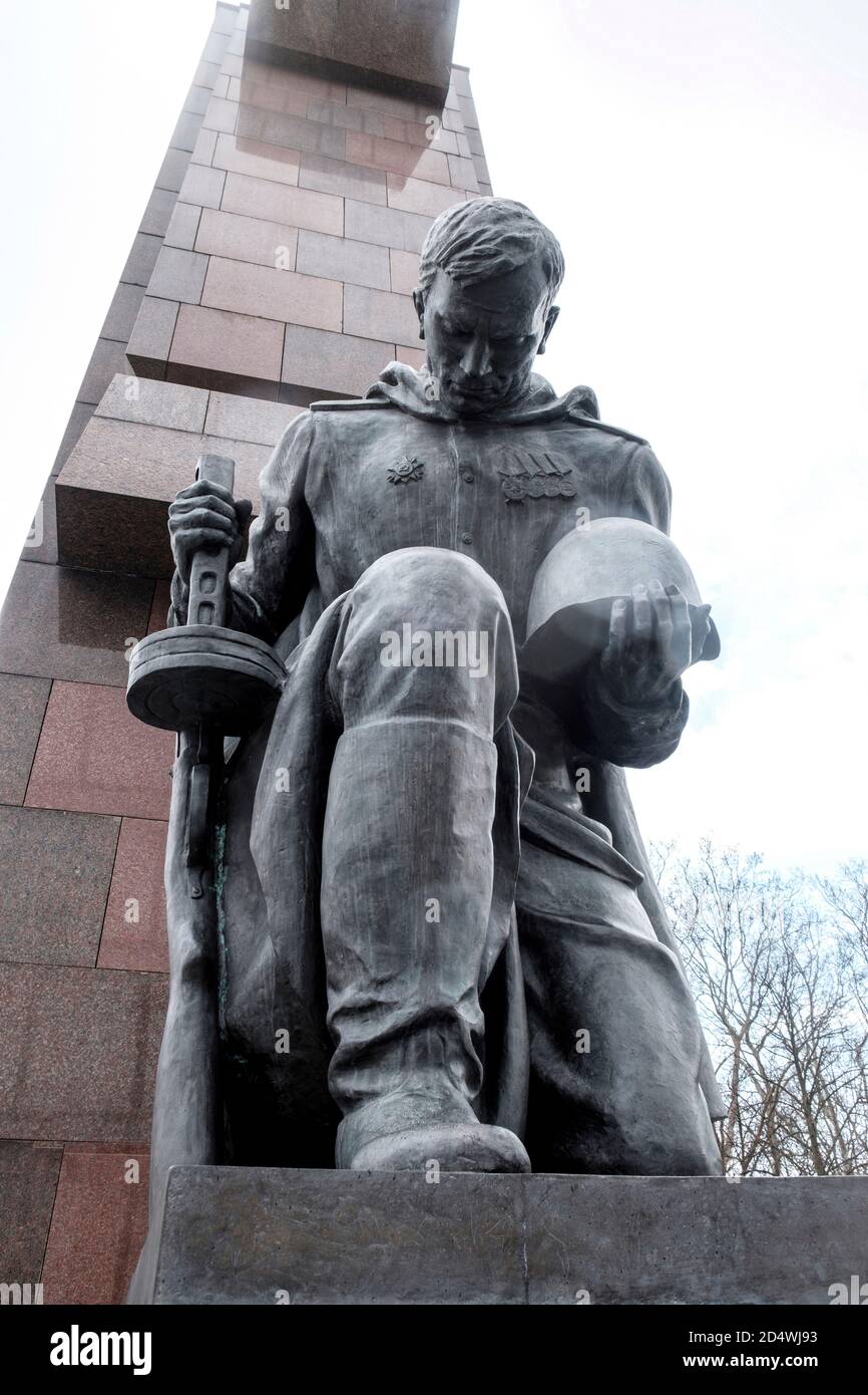 Bottom up view of the statue of a soviet Red Army soldier at the main ...