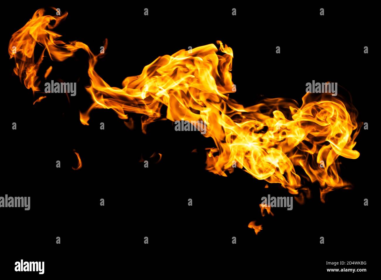 Fire flames on black background isolated. Burning gas or gasoline burns ...