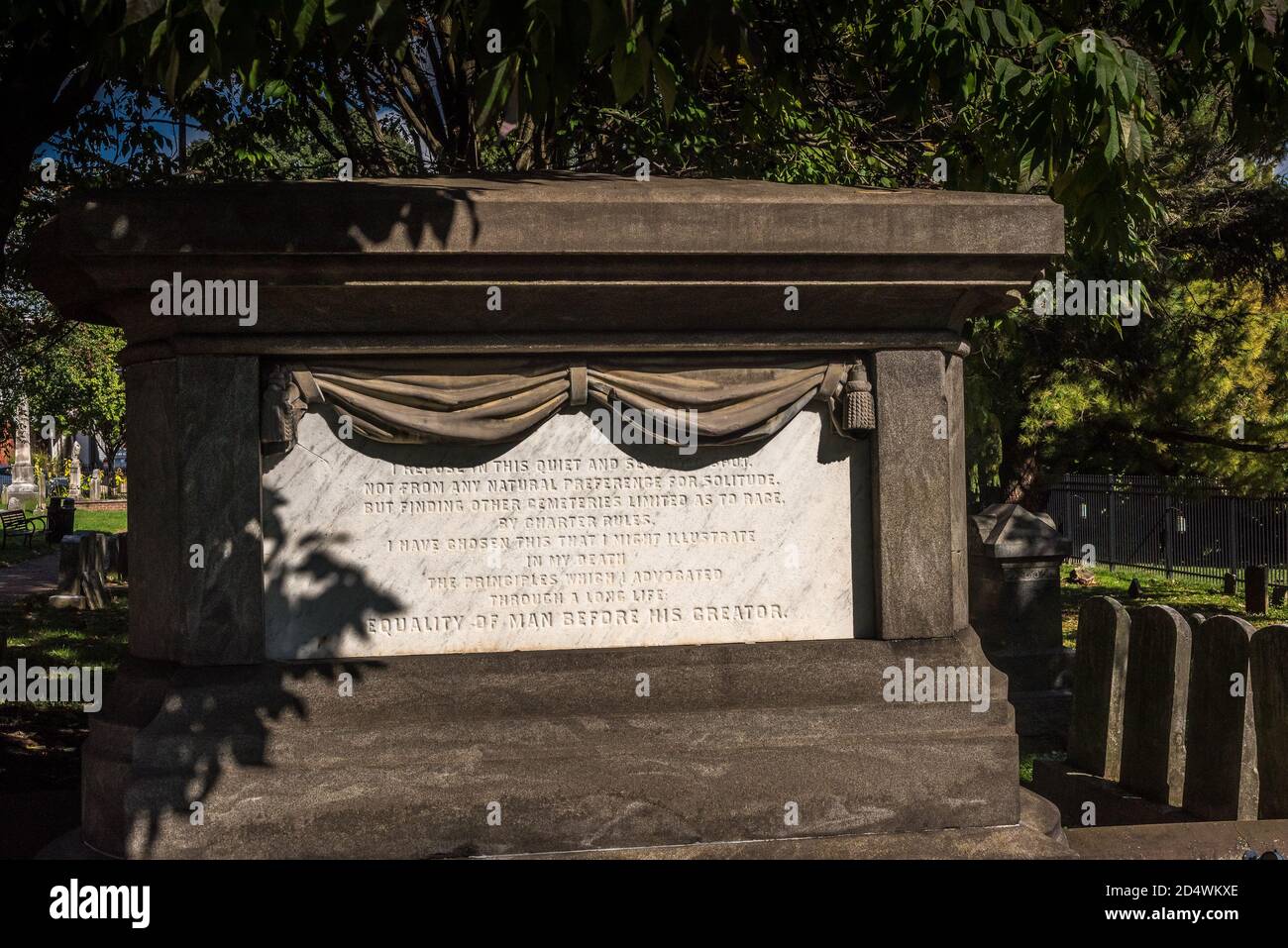 Thadeus Stevens crypt in Lancaster, PA. cemetery. RIP placard Stock ...
