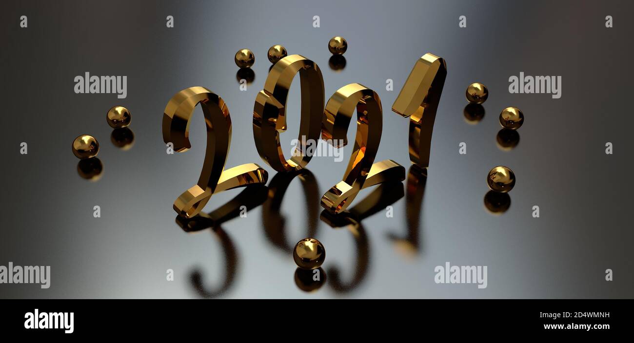 2021 golden bold letters with golden ball 3d-illustration Stock Photo ...