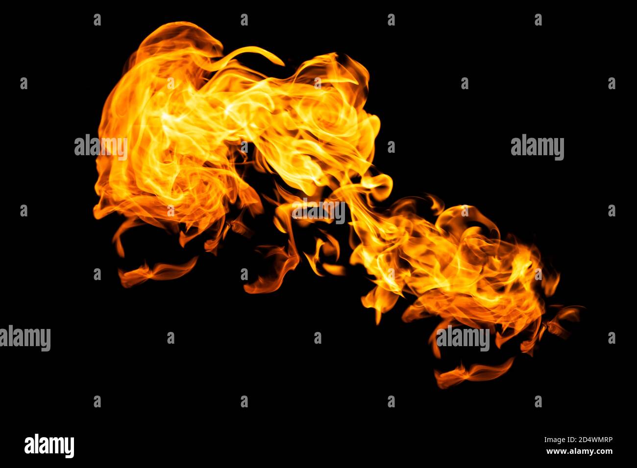 Fire flames on black background isolated. Burning gas or gasoline burns ...