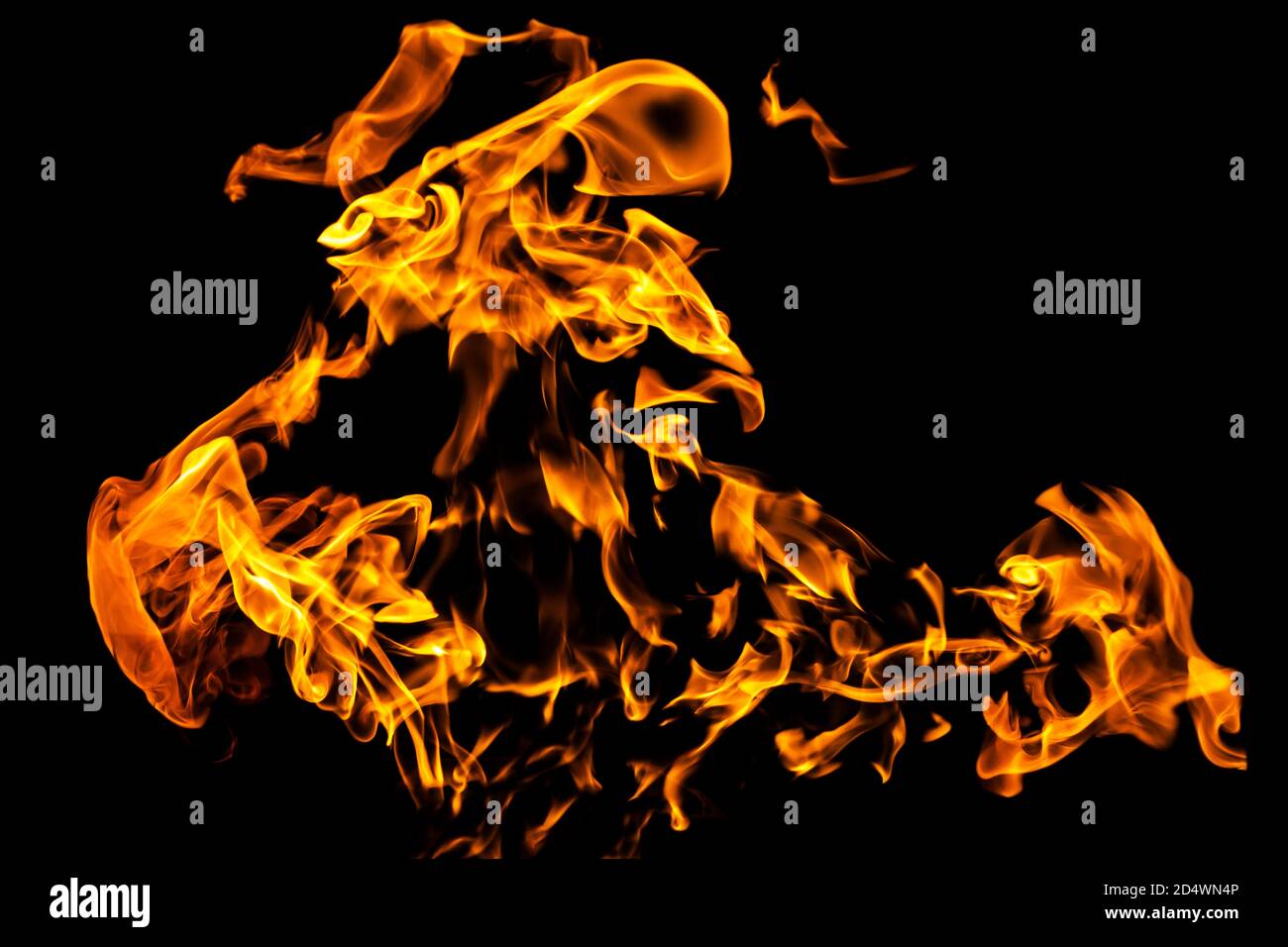 Fire flames on black background isolated. Burning gas or gasoline burns ...