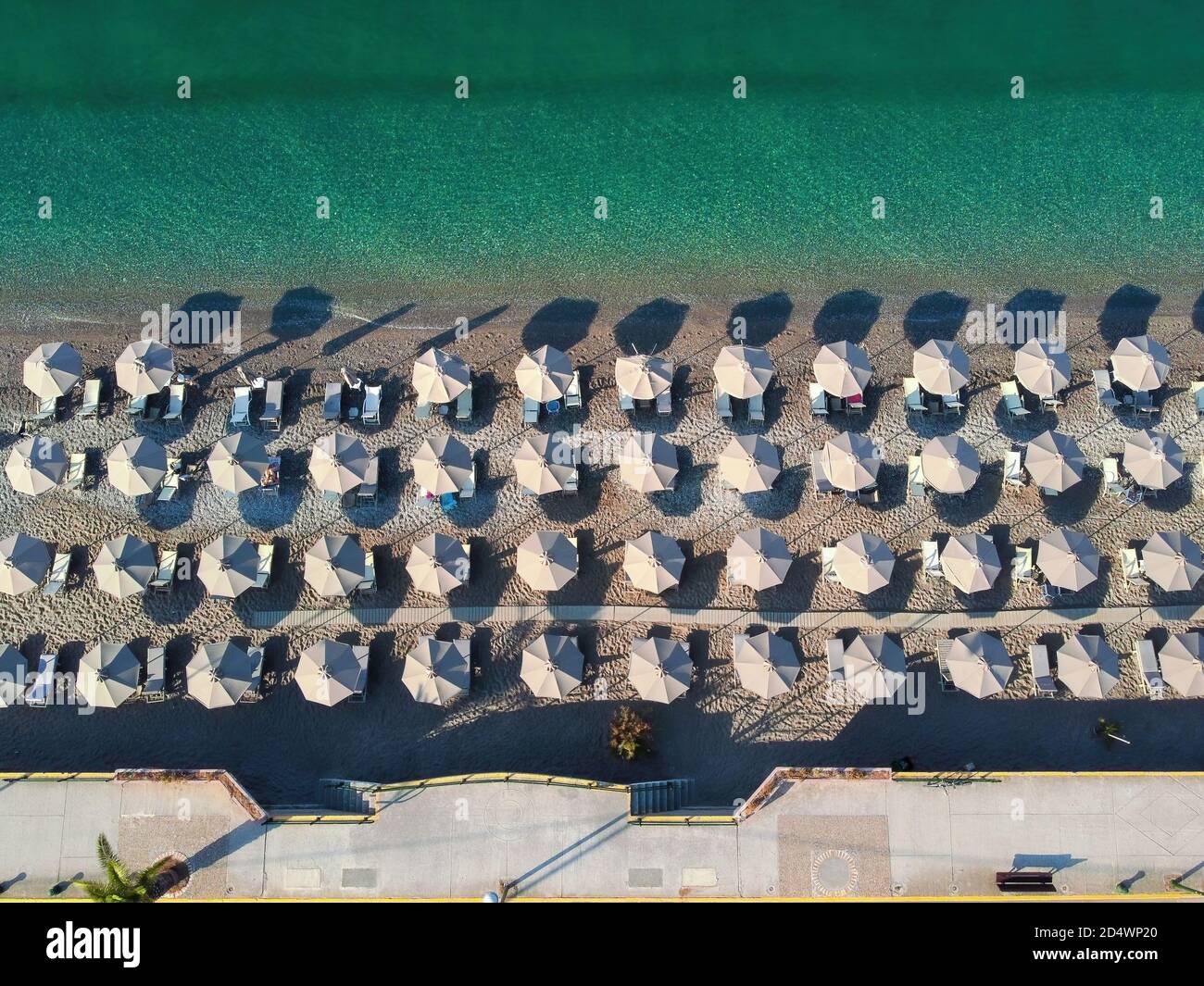 Aerial view of Kalamata beach with swimmers at daiylight Stock Photo ...