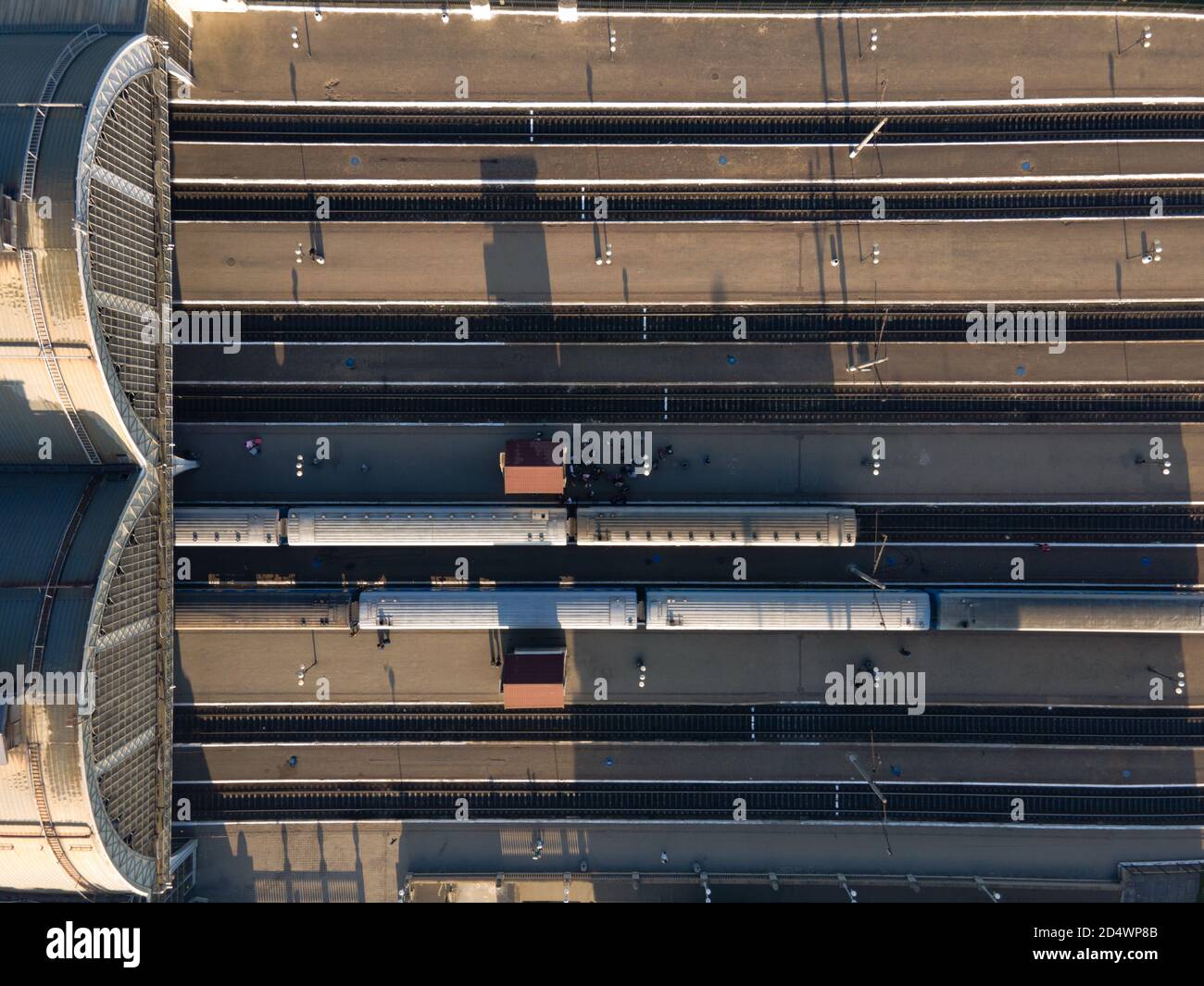overhead top view of railway station Stock Photo - Alamy