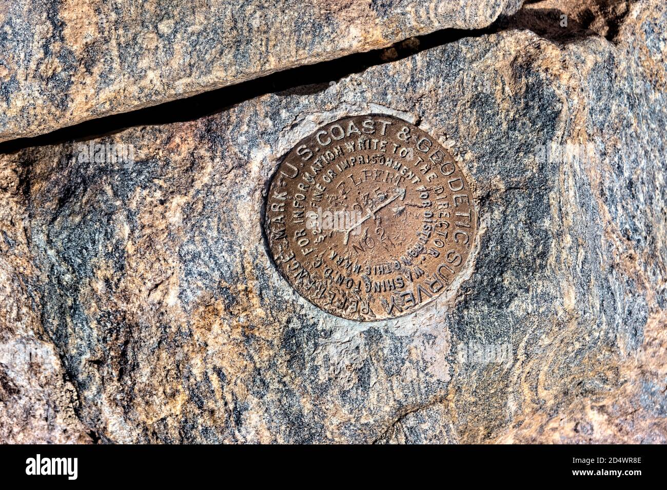 Survey marker on the summit of Mount Elbert, highest peak in Colorado ...