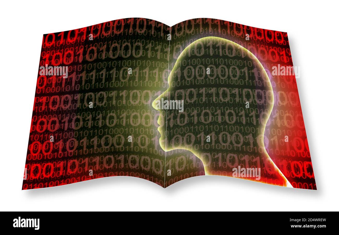 Human head with binary code on background - 3D render concept image - I ...