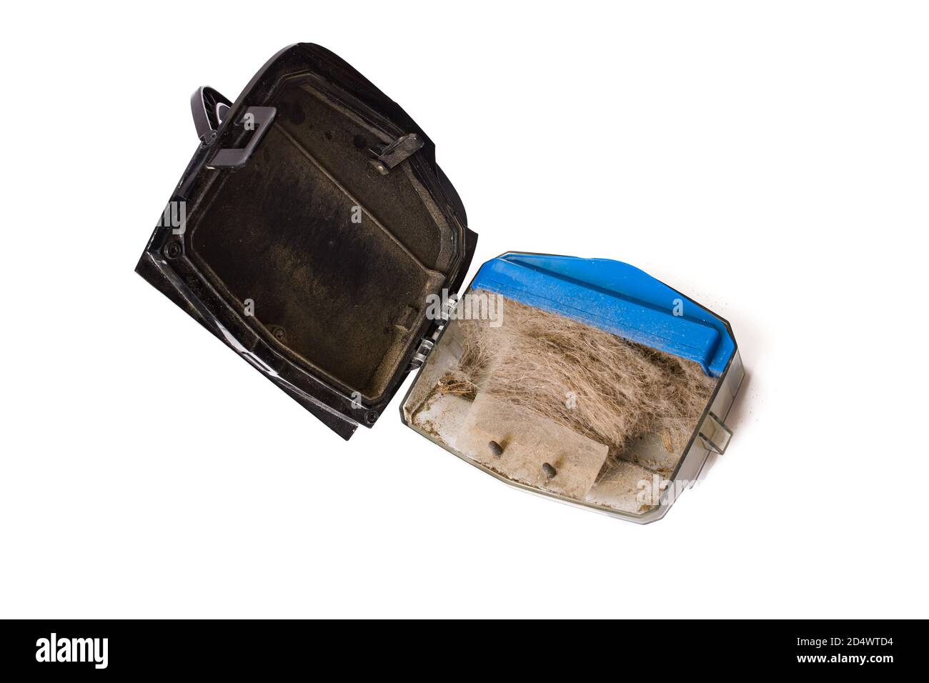 Vacuum cleaner container with rubbish isolated on white background ...