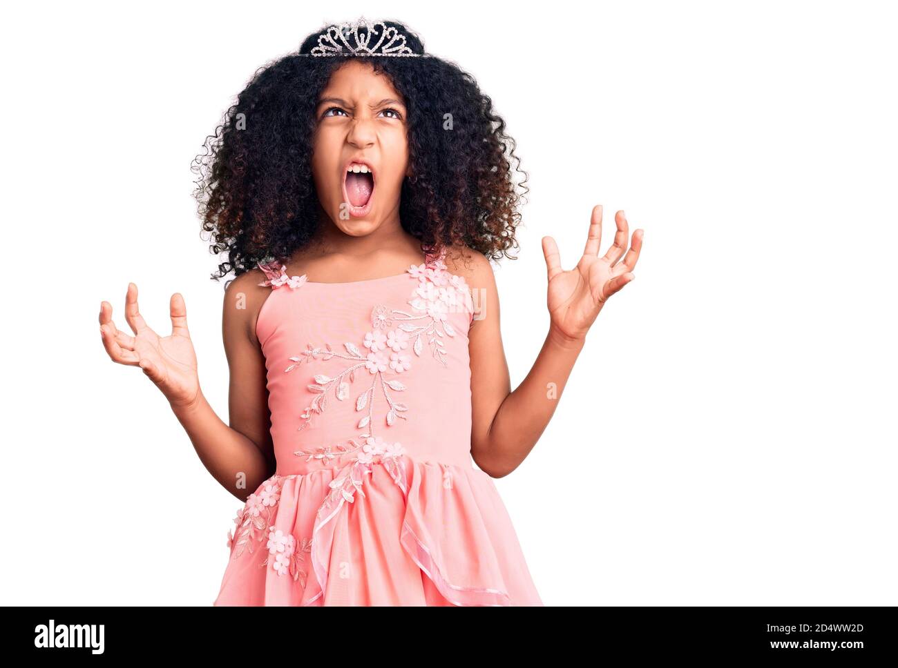 African american child with curly hair wearing princess crown crazy and ...
