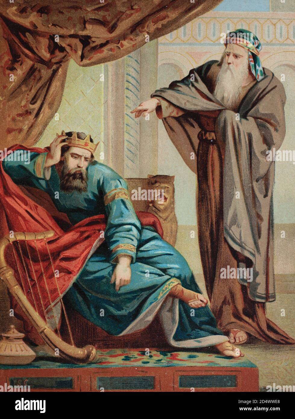 David and Nathan, chromolithpraph from a home bible, 1870 Stock Photo ...