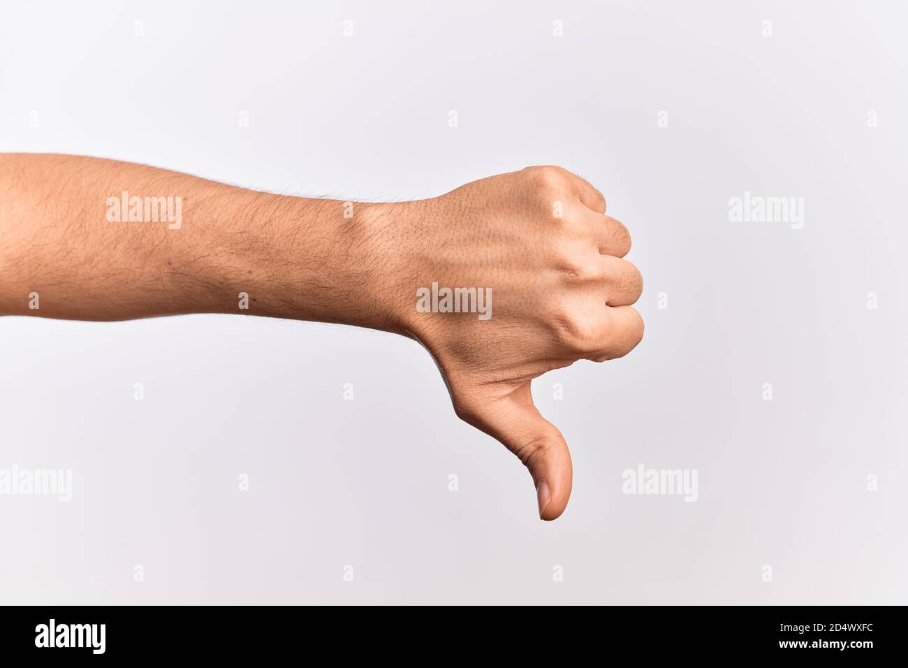 Hand of caucasian young man showing fingers over isolated white ...