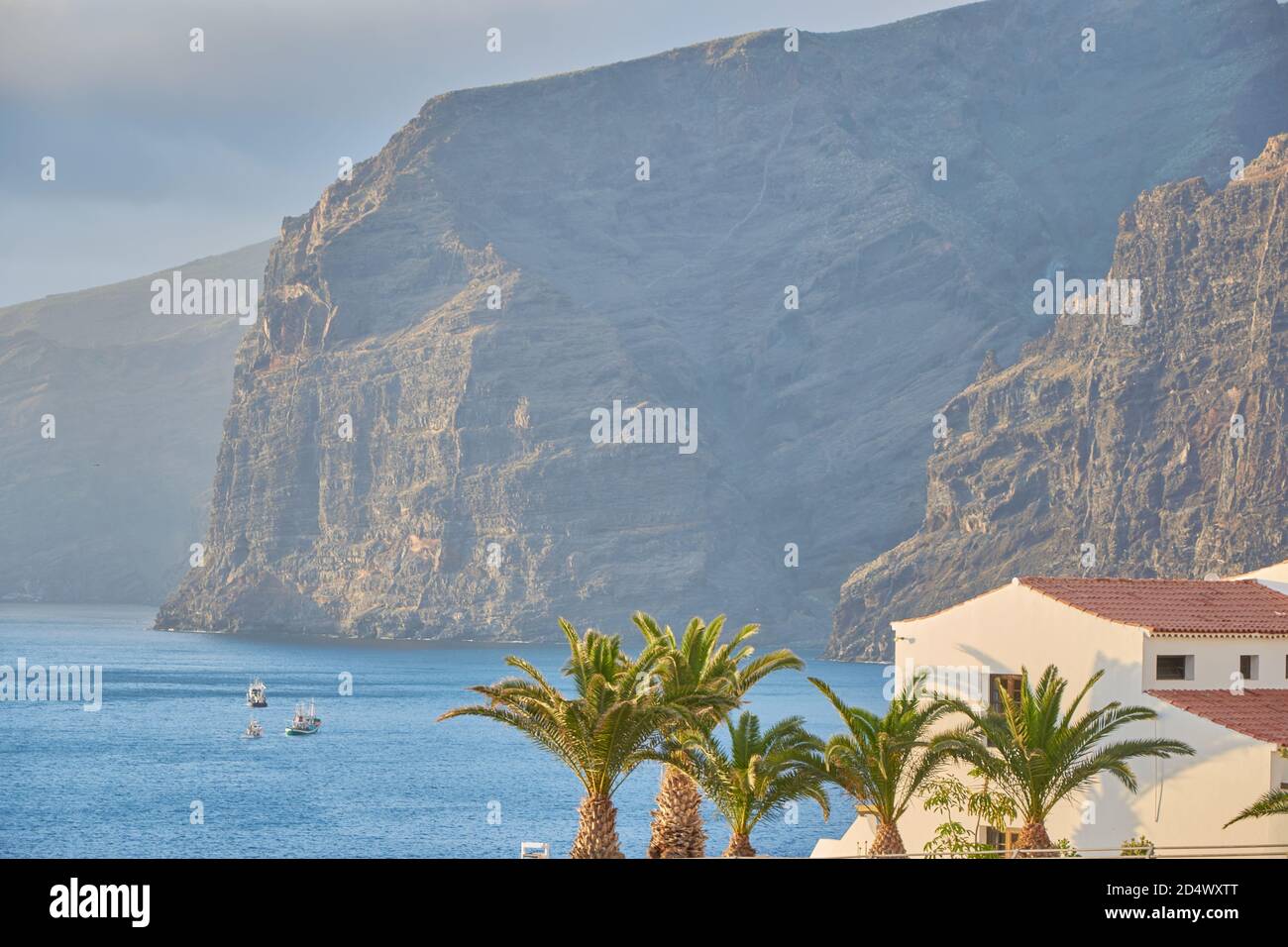 Huge cliffs at the coastline of Tenerife. Panoramic view of Los ...