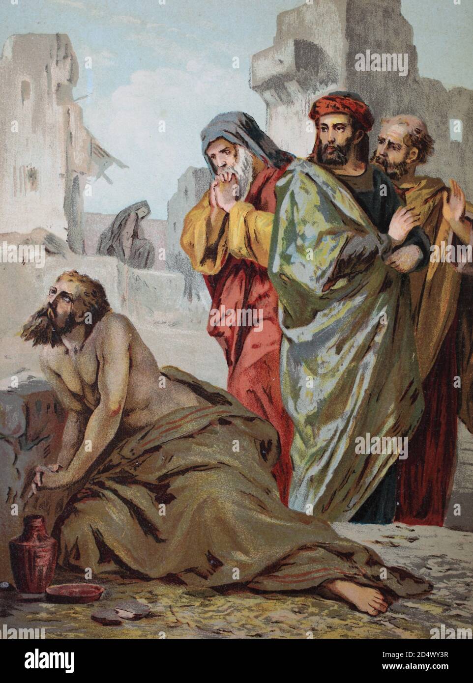 Job and his friends, chromolithpraph from a home bible, 1870 Stock ...