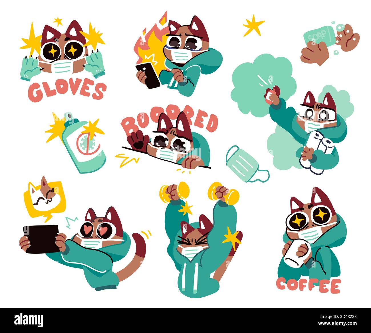 Cat in medical face mask fighting coronavirus. Self quarantine and ...