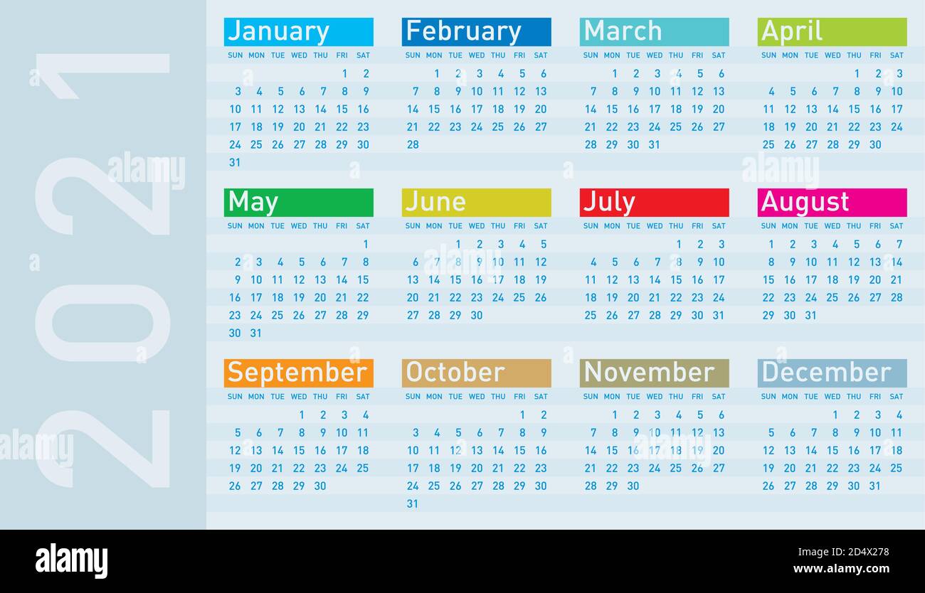 Colorful Calendar for Year 2021, in vector format Stock Vector Image ...
