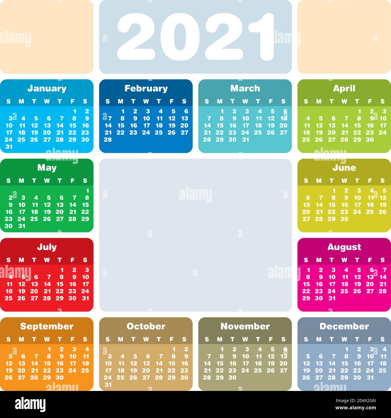 Colorful Calendar for Year 2021, in vector format Stock Vector Image ...