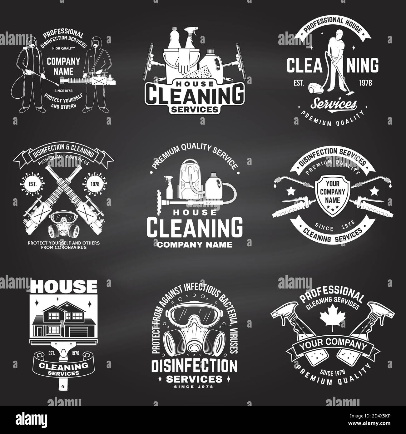 Set of Disinfection and cleaning services badge, logo, emblem. Vector ...