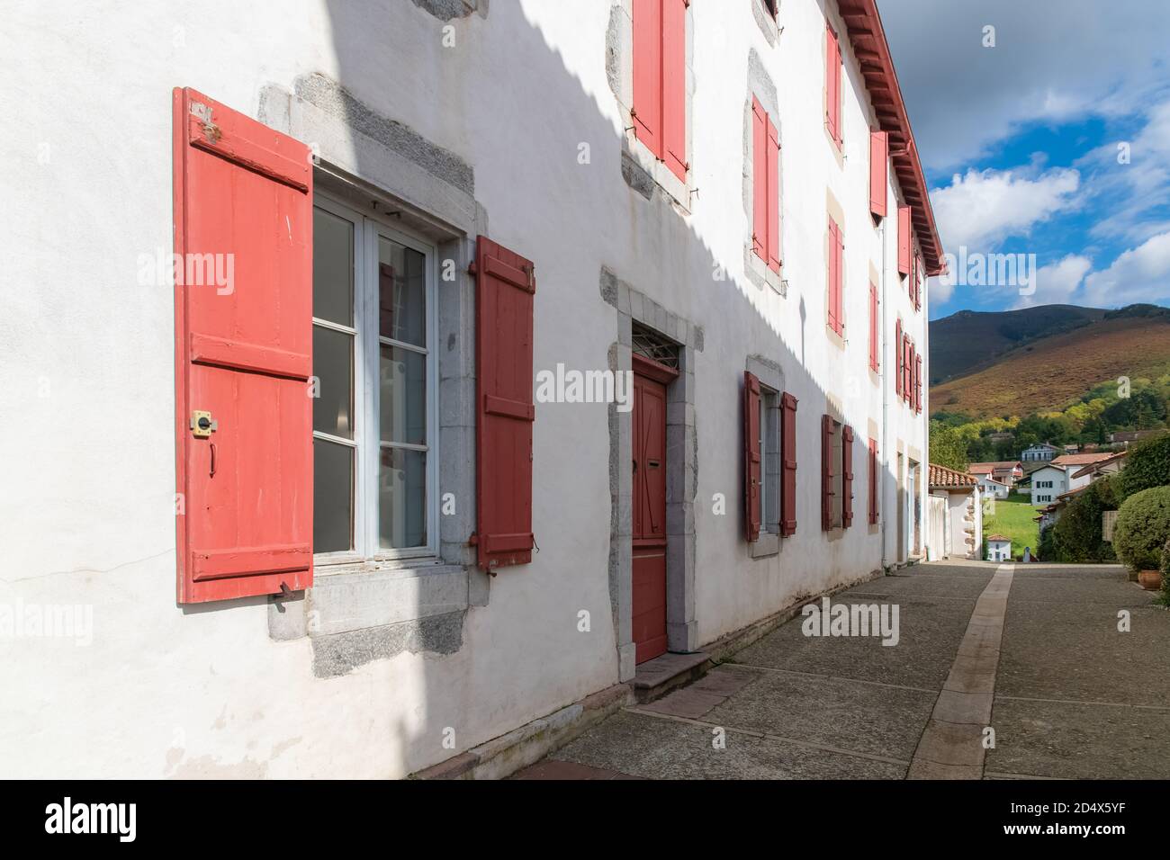 Typical houses in the village of Ainhoa in the Basque country Stock ...