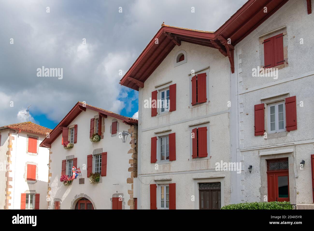 Typical houses in the village of Ainhoa in the Basque country Stock ...