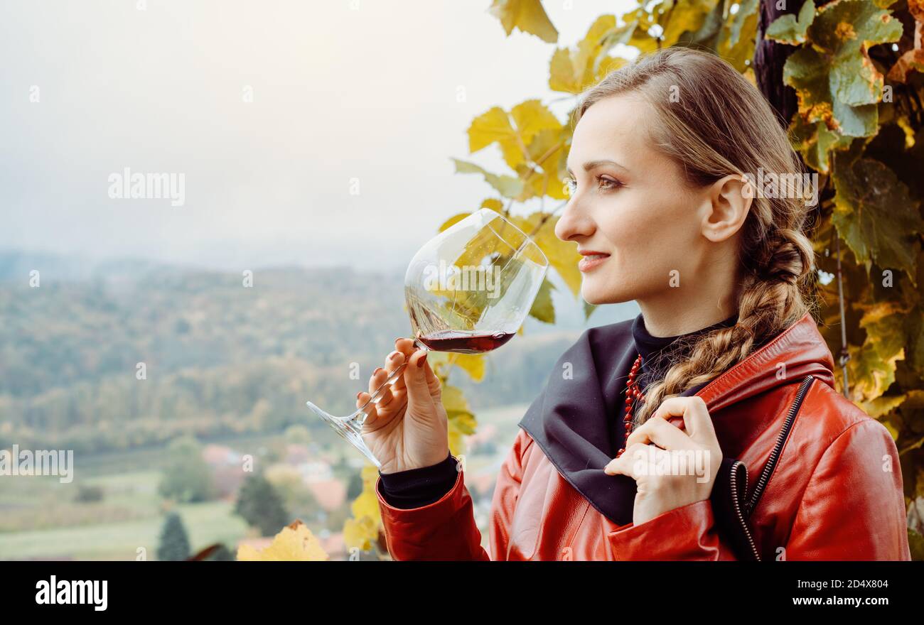 Woman tasting red wine winery hi-res stock photography and images - Alamy