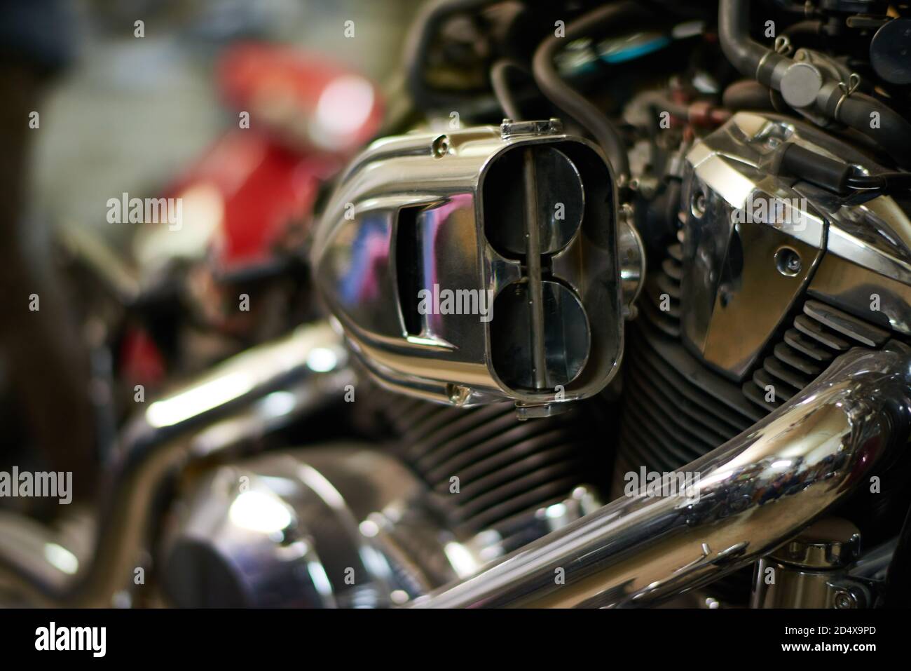Contemporary motorbike engine part close up horizontal shot Stock Photo ...