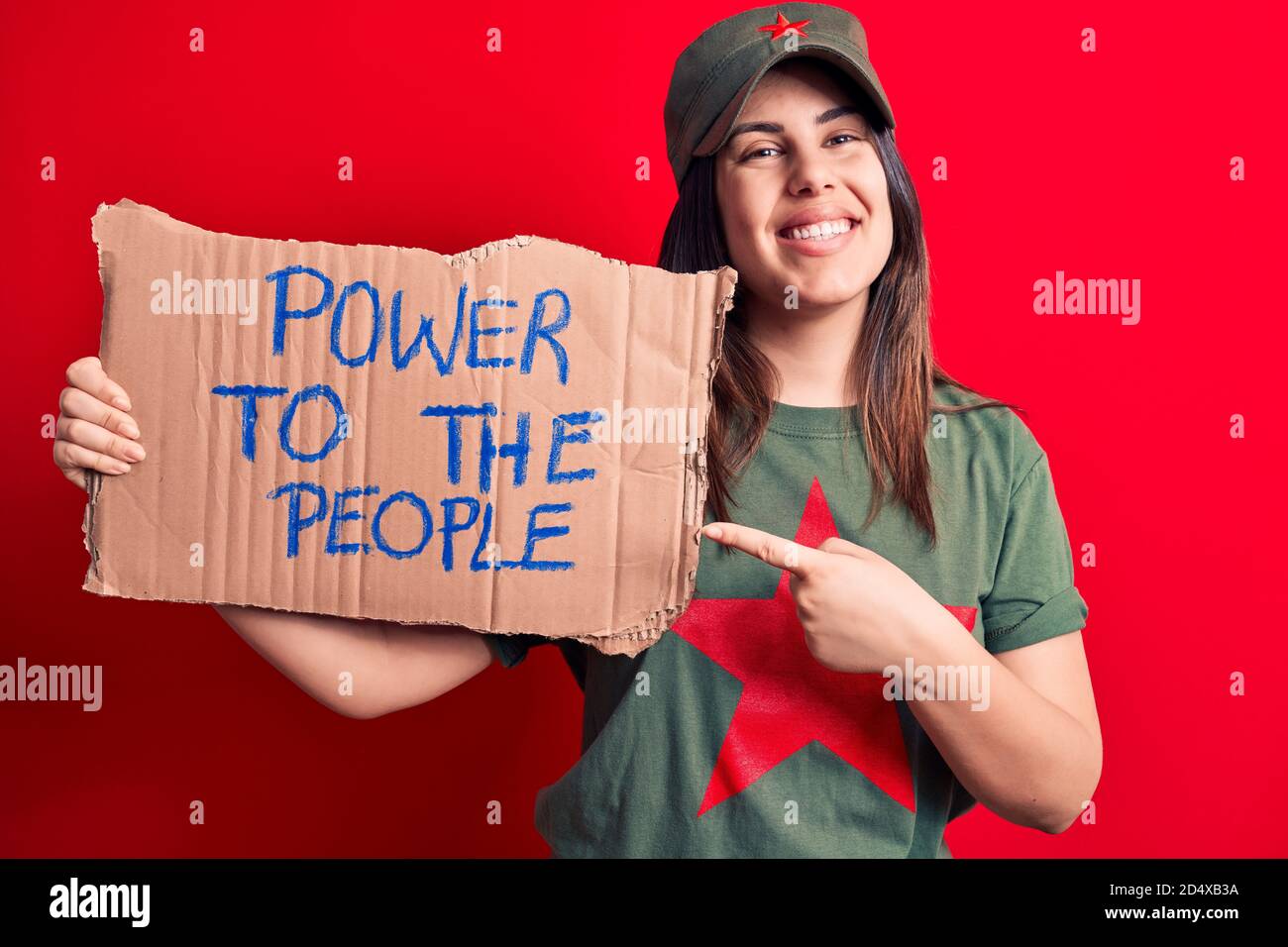 Beautiful woman wearing t-shirt with red star communist symbol asking ...