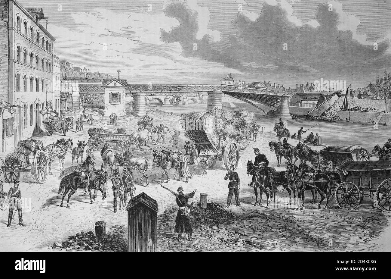 The army magazine and the blown up bridges in Pantoise near Paris ...