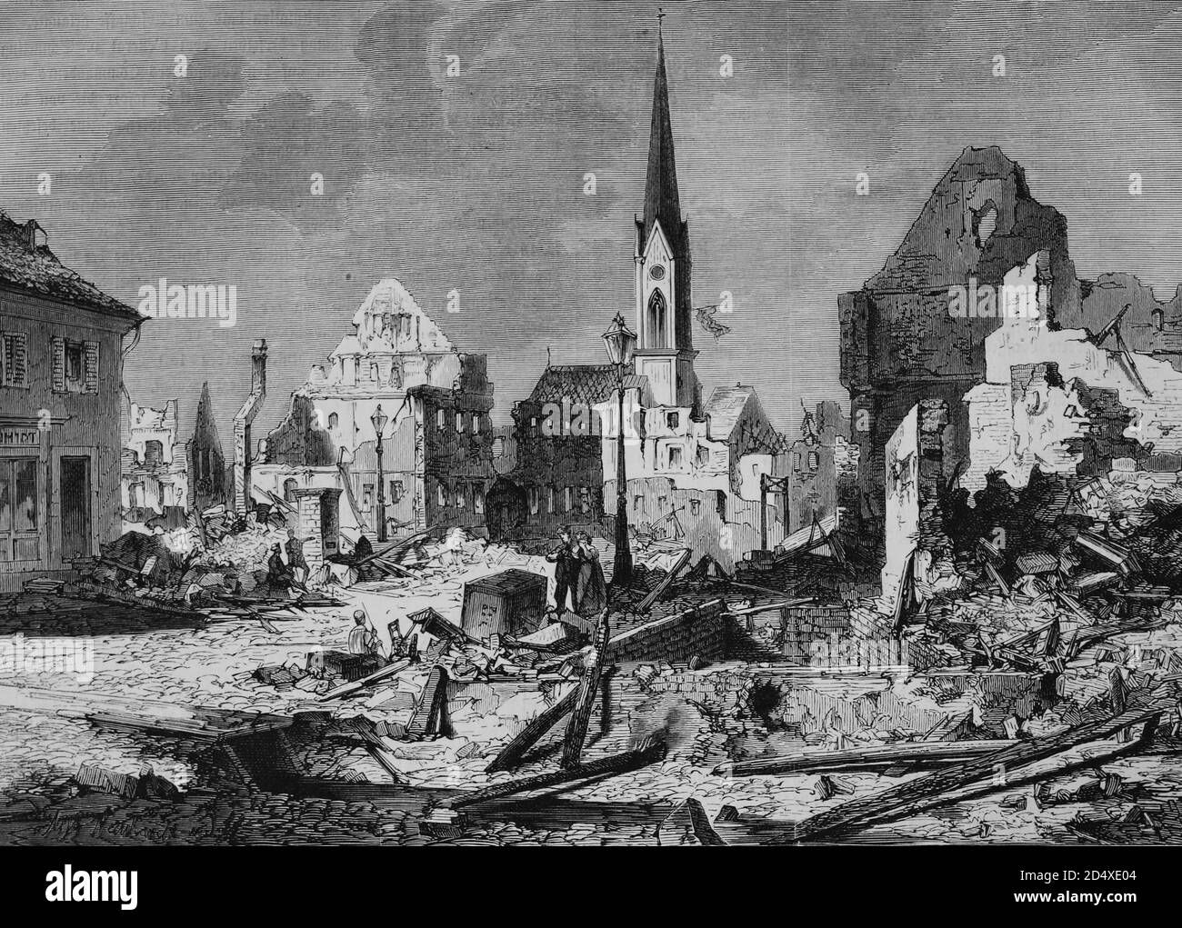 The devastations in the main street of Kehl after the bombardment ...