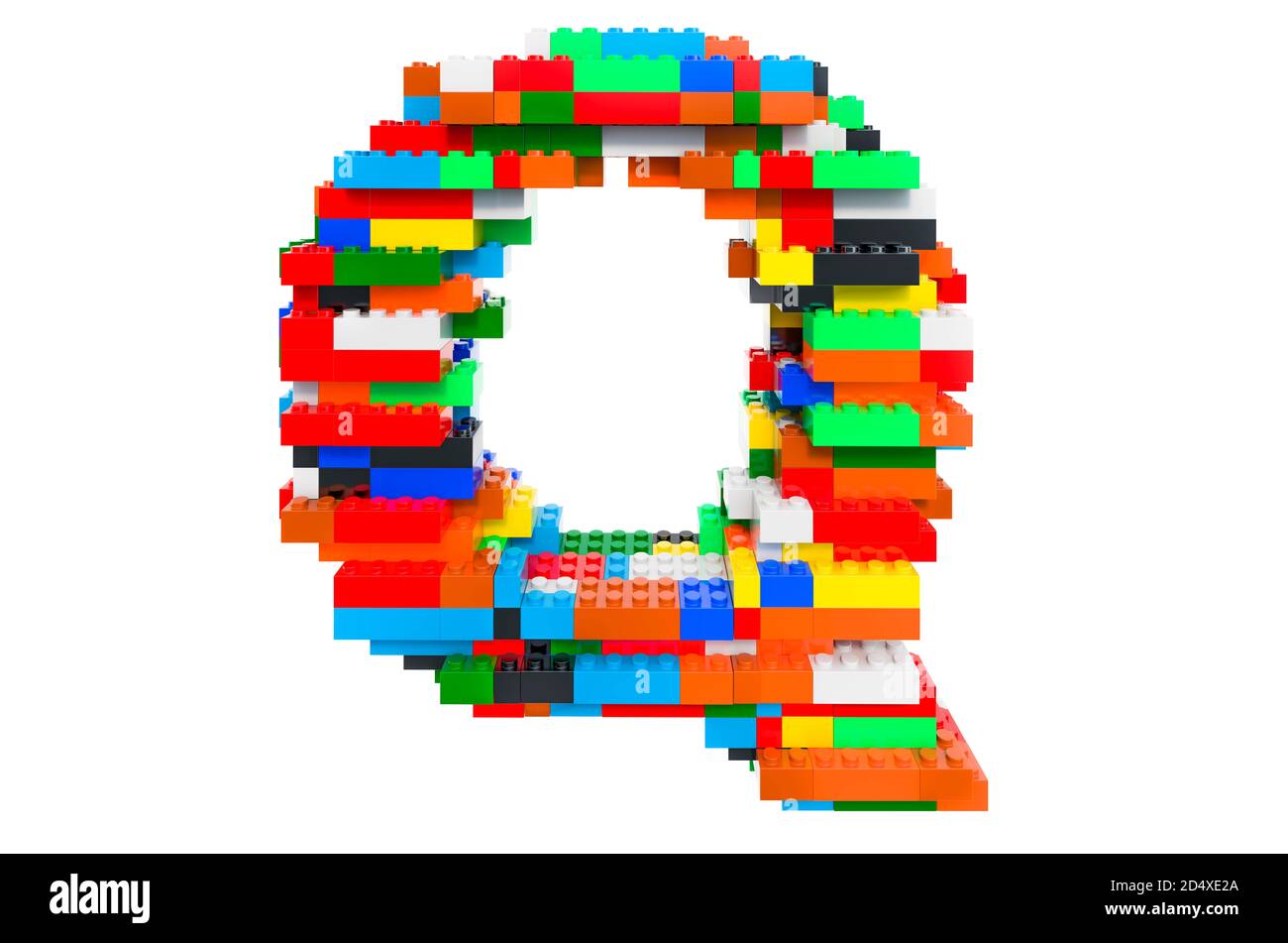 Letter Q from colorful building toy blocks, 3D rendering isolated on ...