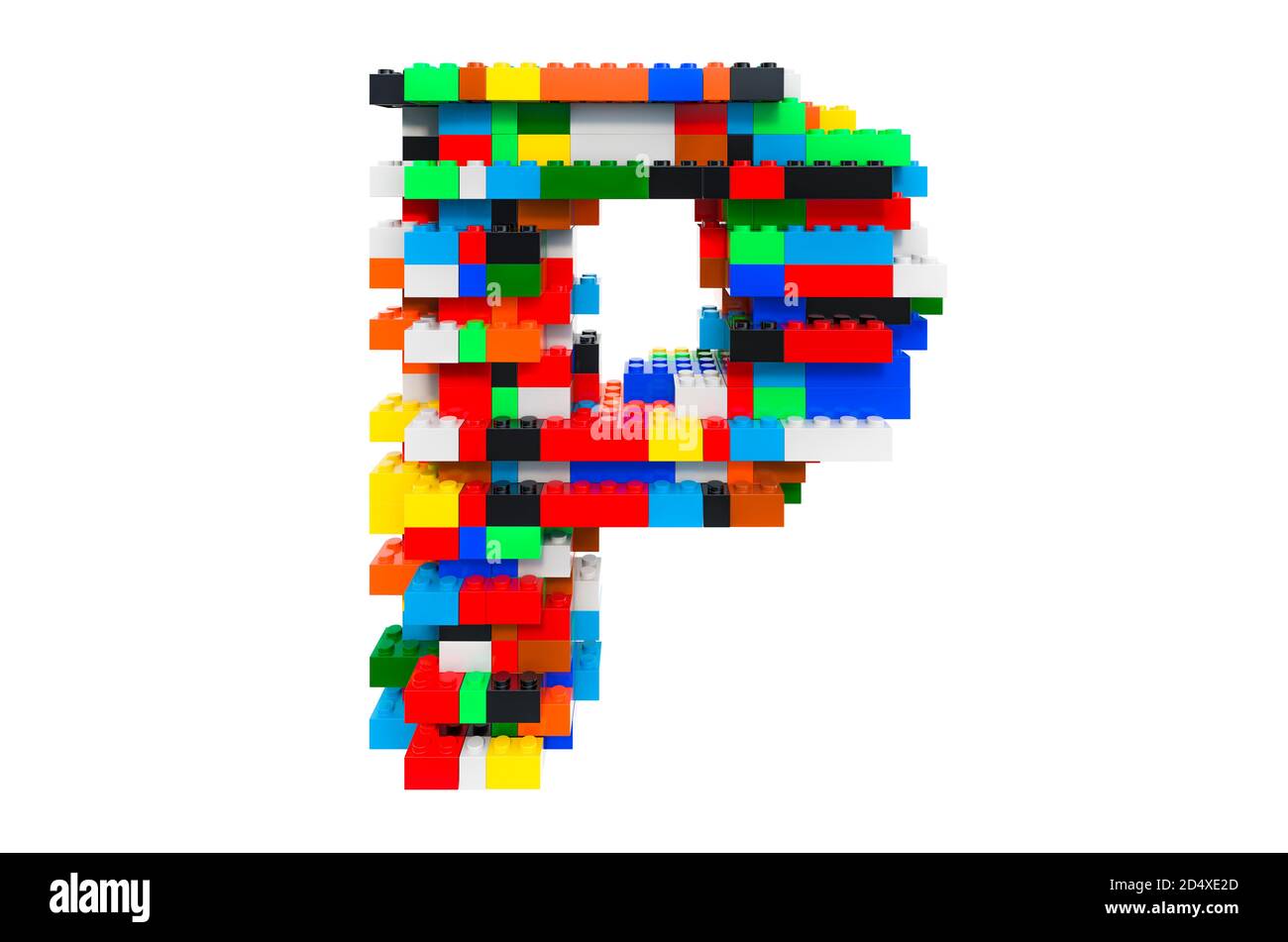 Letter P from colorful building toy blocks, 3D rendering isolated on ...