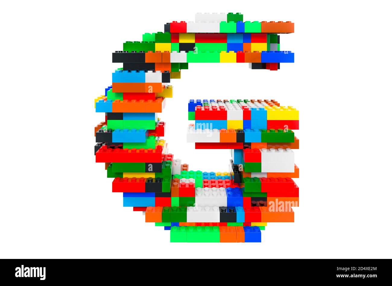 Letter G from colorful building toy blocks, 3D rendering isolated on ...