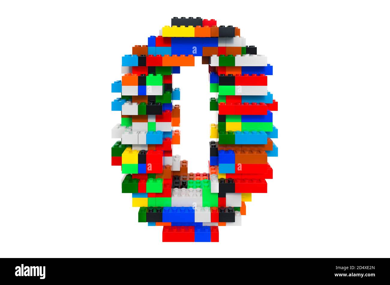 Number 0 from colorful building toy blocks, 3D rendering isolated on ...
