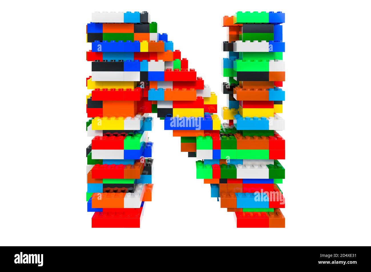 Letter N from colorful building toy blocks, 3D rendering isolated on ...