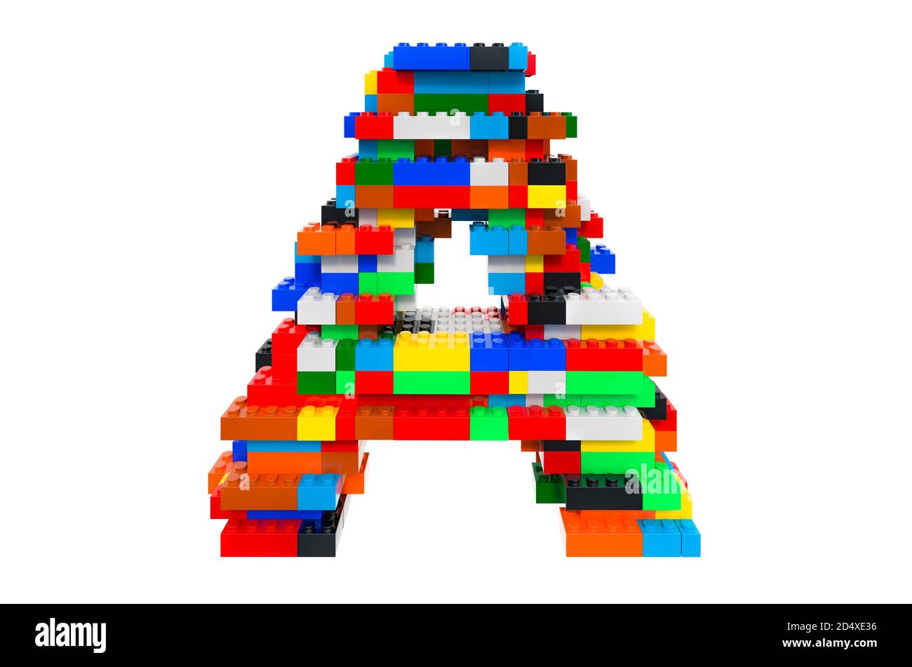 Letter A from colorful building toy blocks, 3D rendering isolated on ...