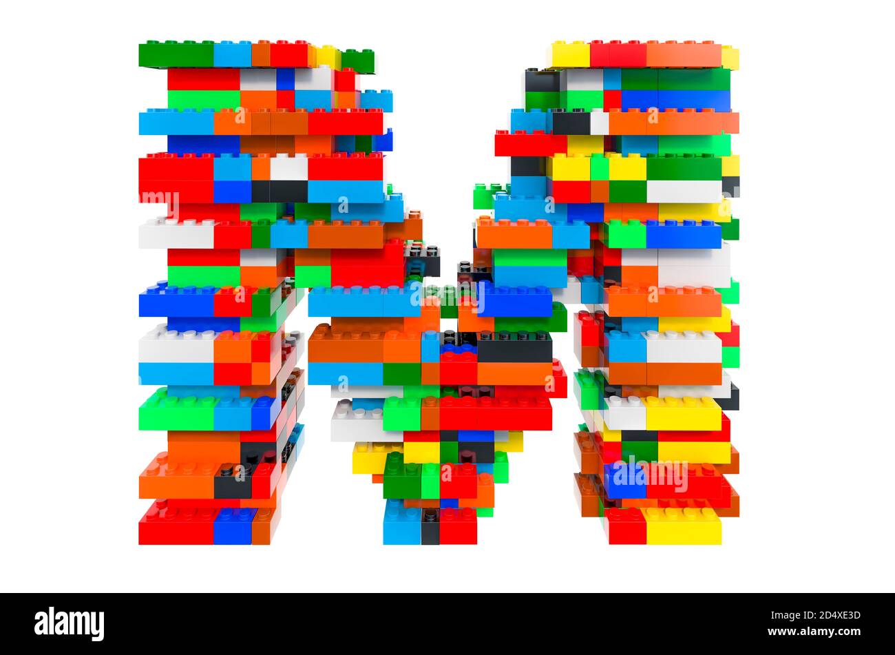 Letter M from colorful building toy blocks, 3D rendering isolated on ...