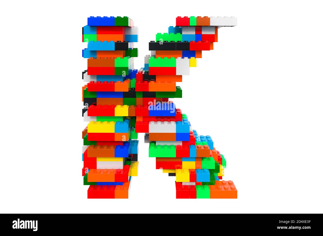 Letter K from colorful building toy blocks, 3D rendering isolated on ...