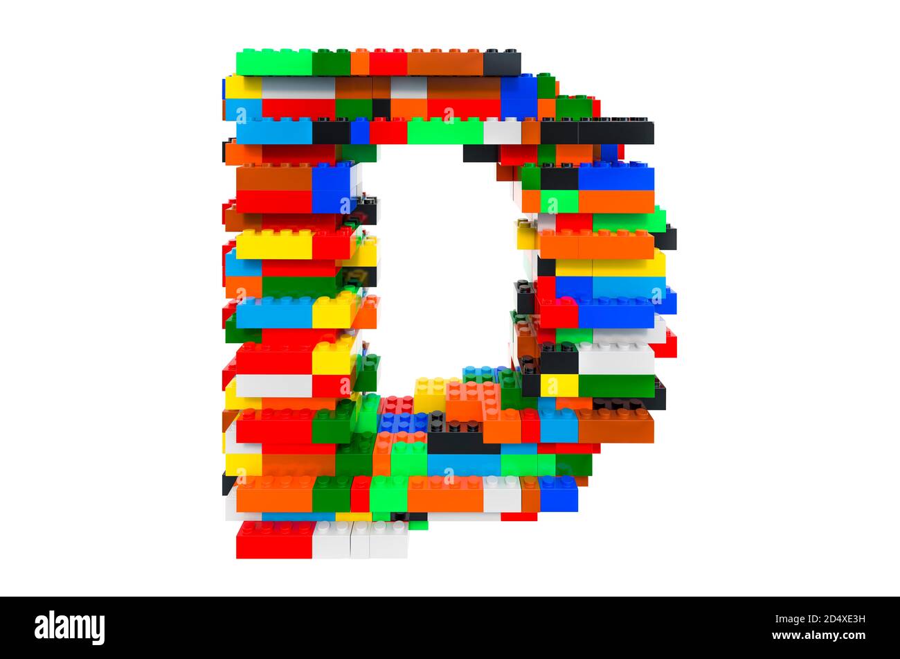 Letter D from colorful building toy blocks, 3D rendering isolated on ...