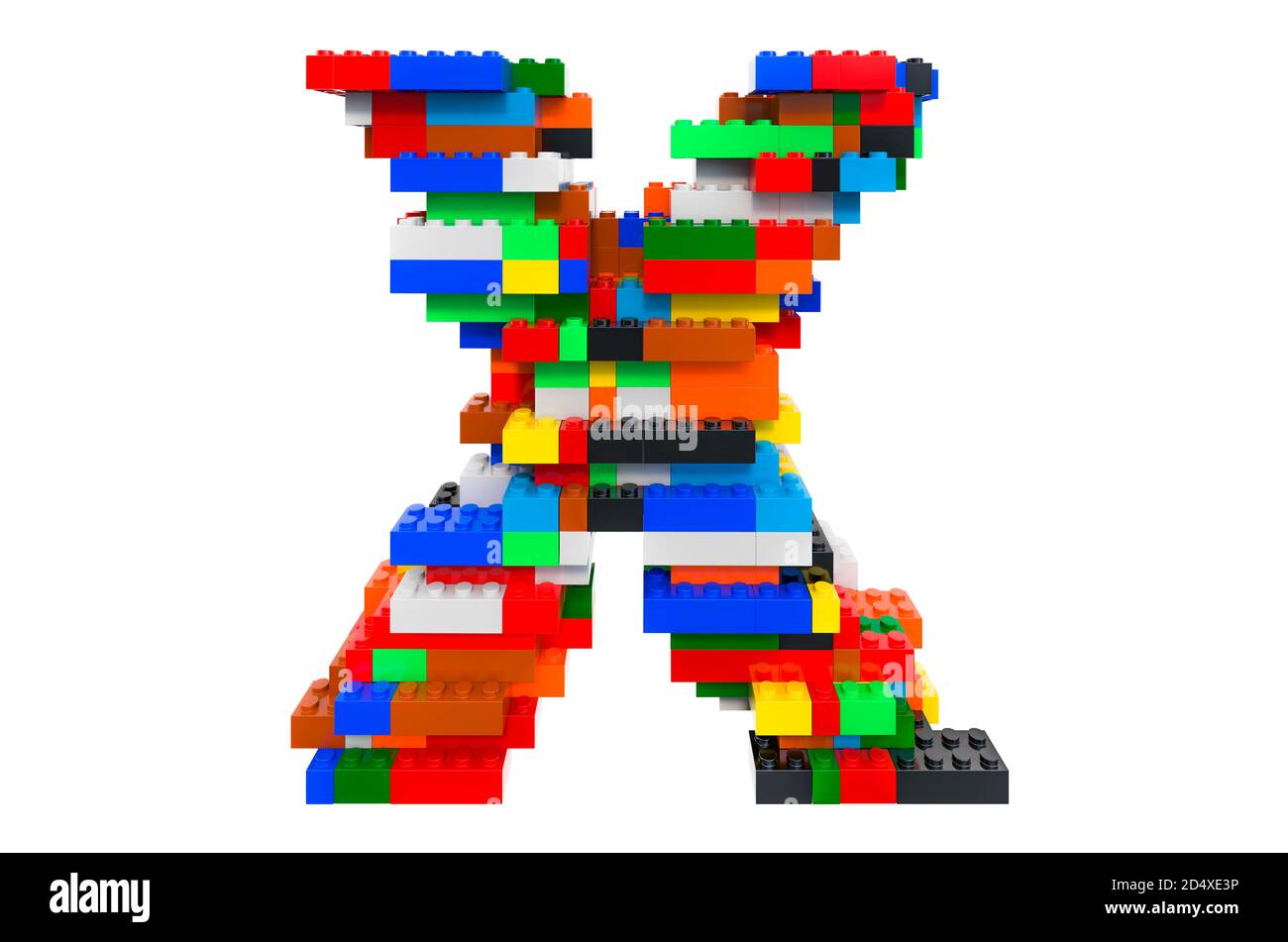 Letter X from colorful building toy blocks, 3D rendering isolated on ...