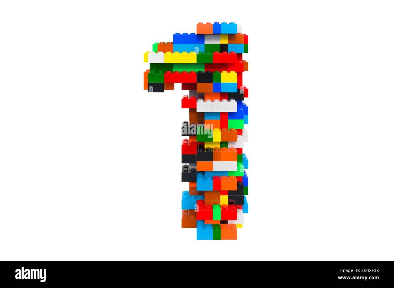 Number 1 from colorful building toy blocks, 3D rendering isolated on ...