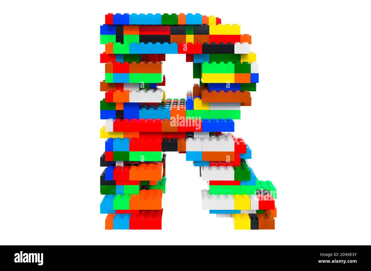 Letter R from colorful building toy blocks, 3D rendering isolated on ...