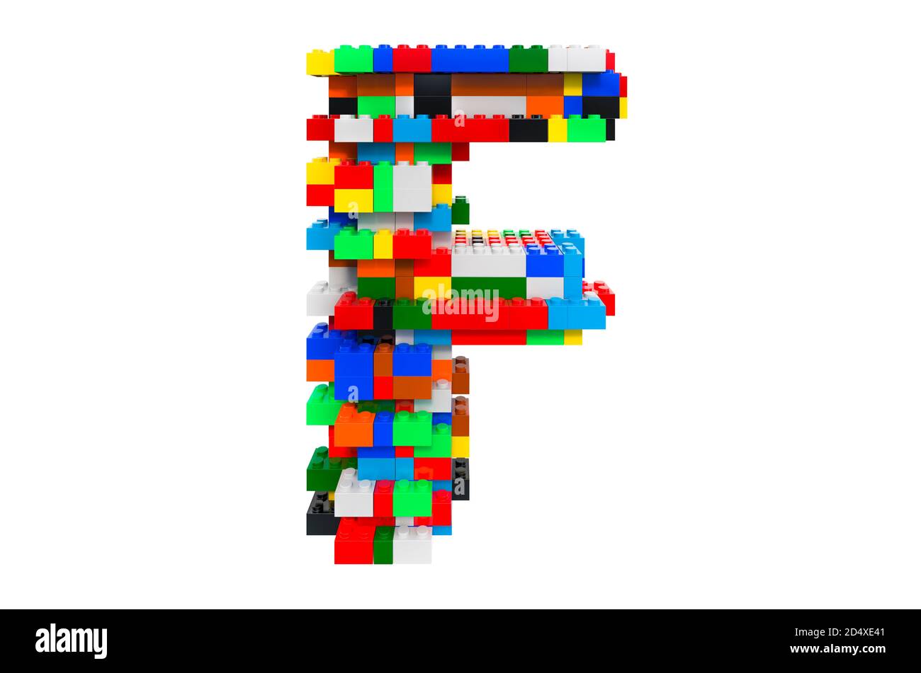 Letter F from colorful building toy blocks, 3D rendering isolated on ...