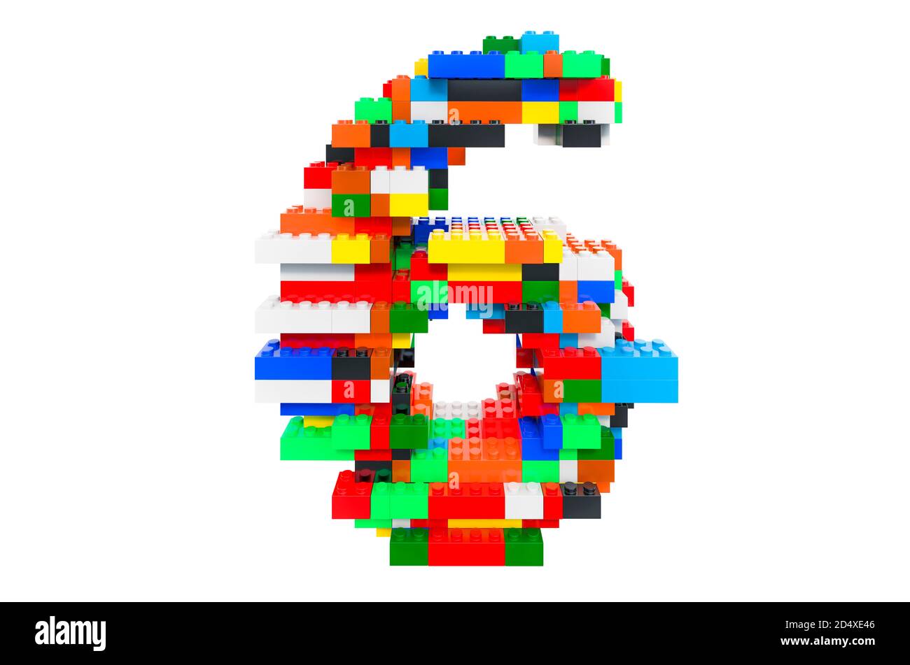 Number 6 from colorful building toy blocks, 3D rendering isolated on ...