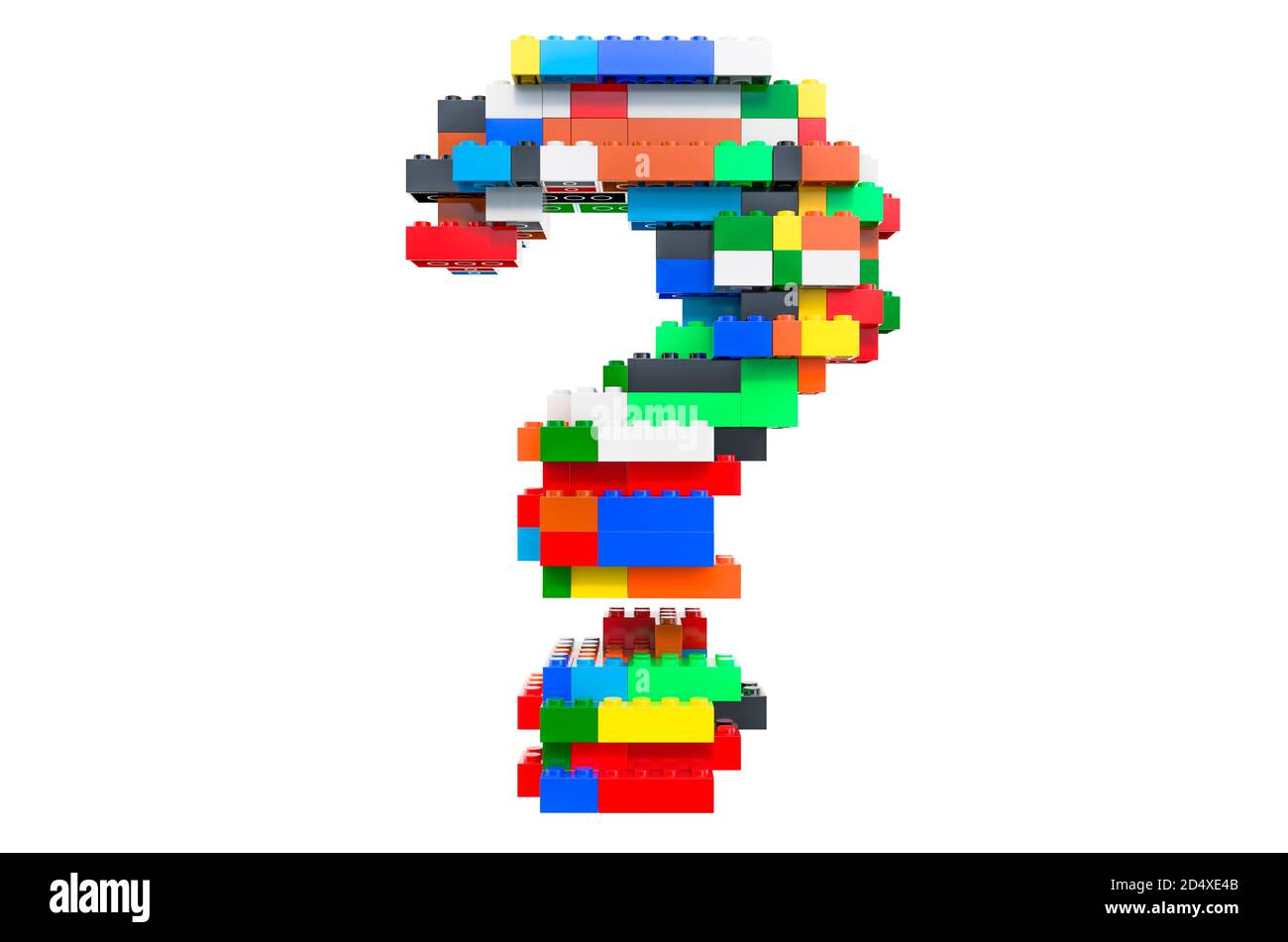 Question mark from colorful building toy blocks, 3D rendering isolated ...