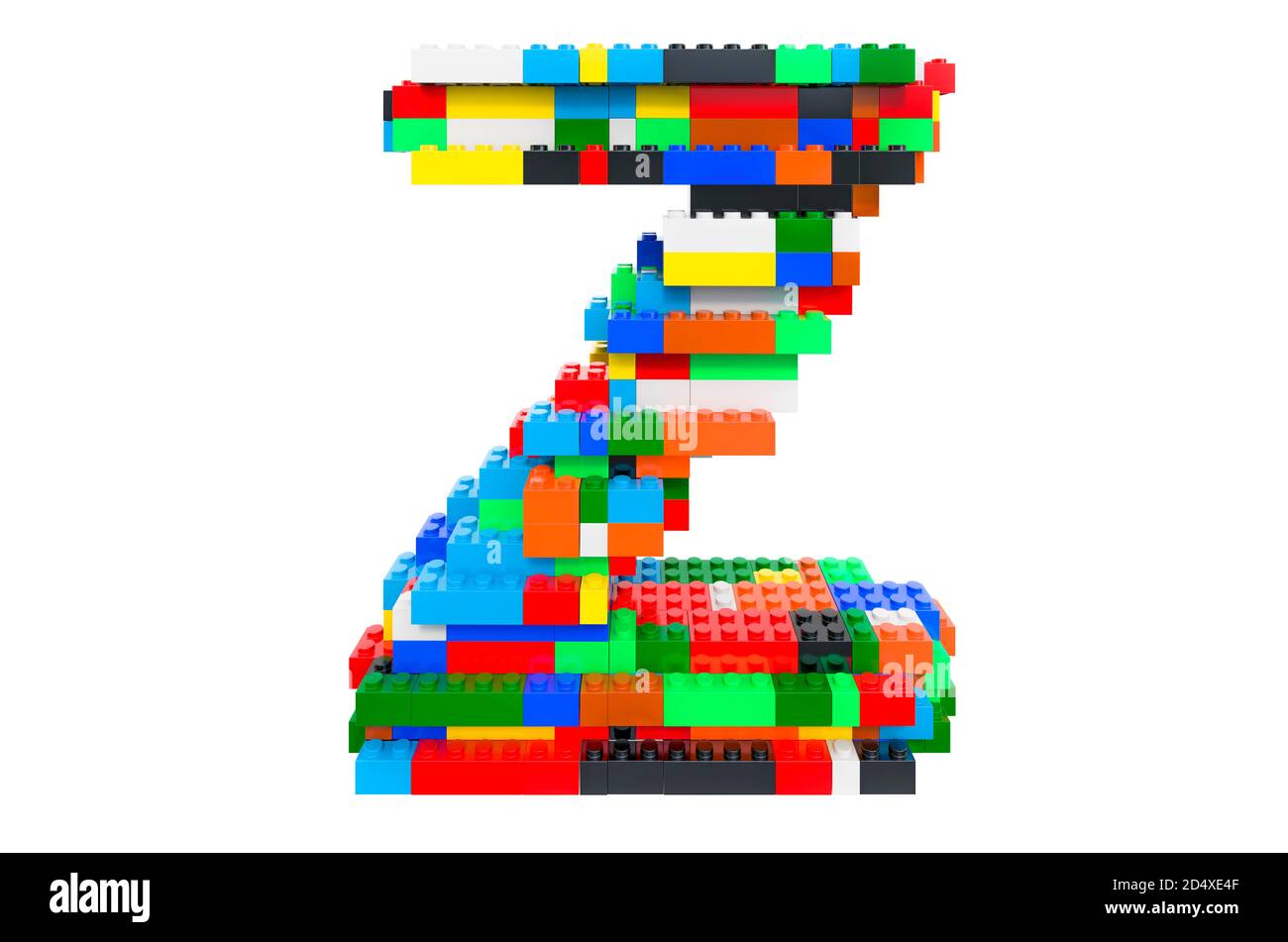 Letter Z from colorful building toy blocks, 3D rendering isolated on ...