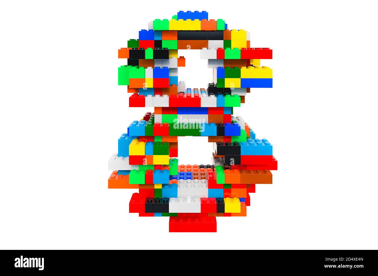 Number 8 from colorful building toy blocks, 3D rendering isolated on ...