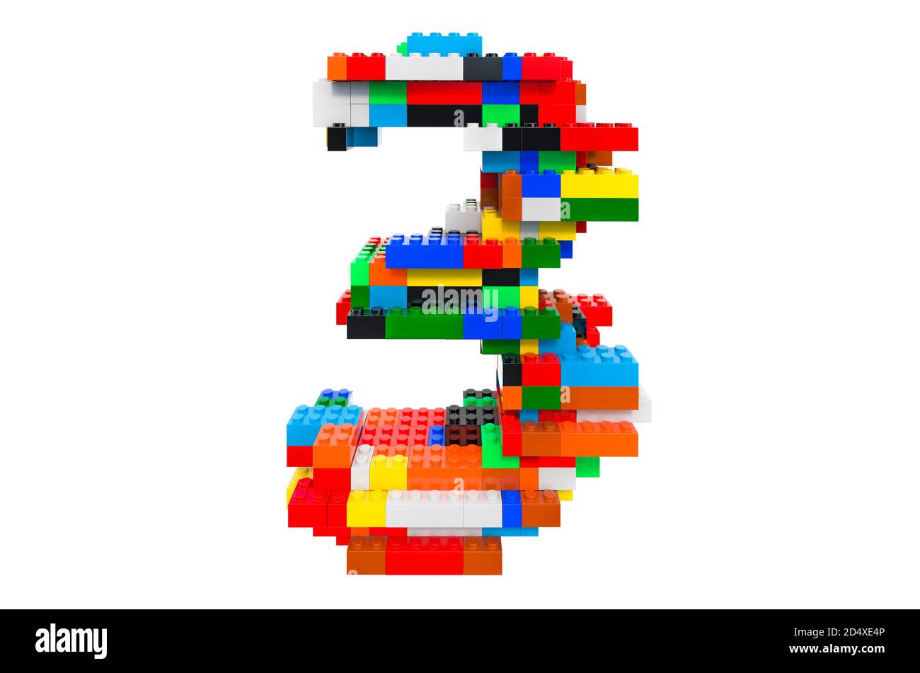 Number 3 from colorful building toy blocks, 3D rendering isolated on ...