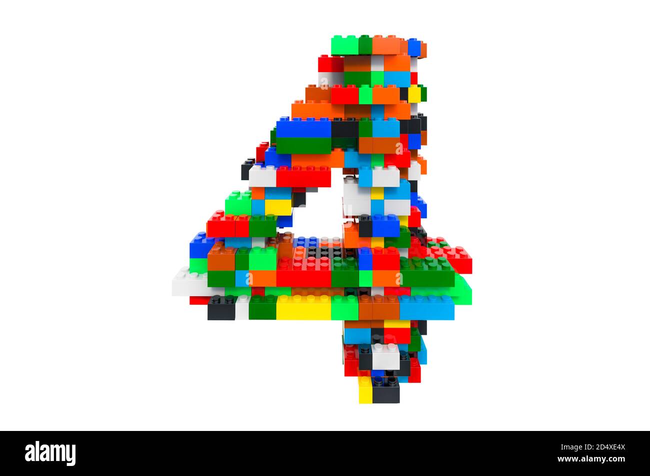 Number 4 from colorful building toy blocks, 3D rendering isolated on ...