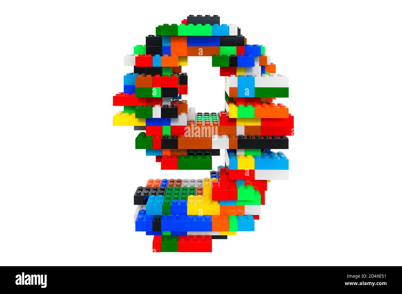 Number 9 from colorful building toy blocks, 3D rendering isolated on ...