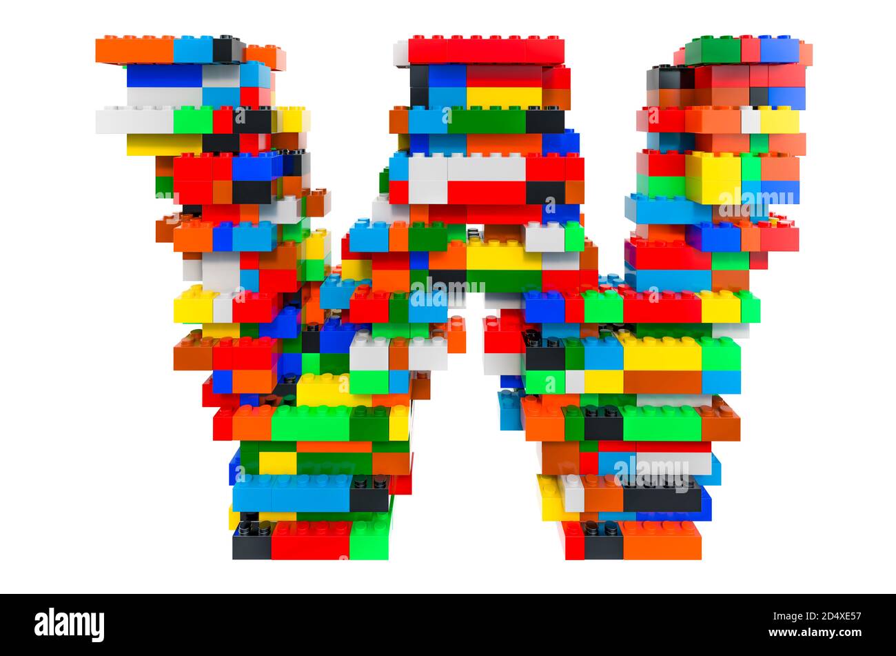 Letter W from colorful building toy blocks, 3D rendering isolated on ...